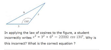 Solved In Applying The Law Of Cosines To The Figure A Chegg