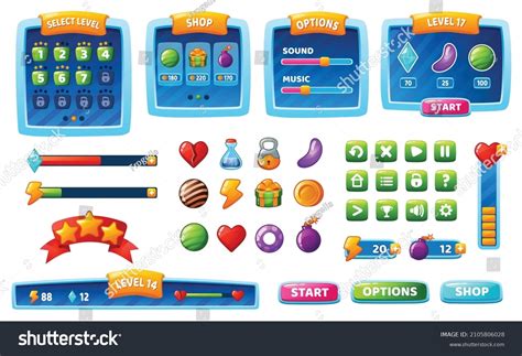 Game Ui Kit Cartoon Gaming Interface Stock Vector Royalty Free Shutterstock