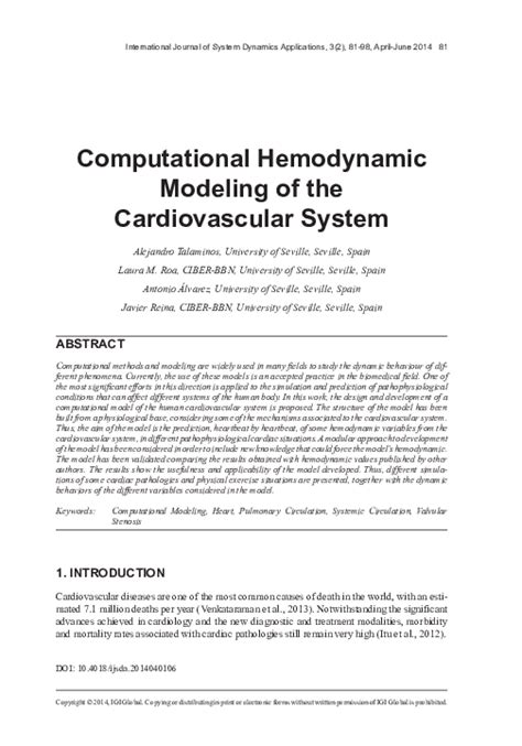 Pdf Computational Hemodynamic Modeling Of The Cardiovascular System