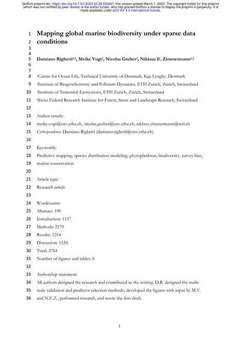 Pdf Mapping Global Marine Biodiversity Under Sparse Data Conditions