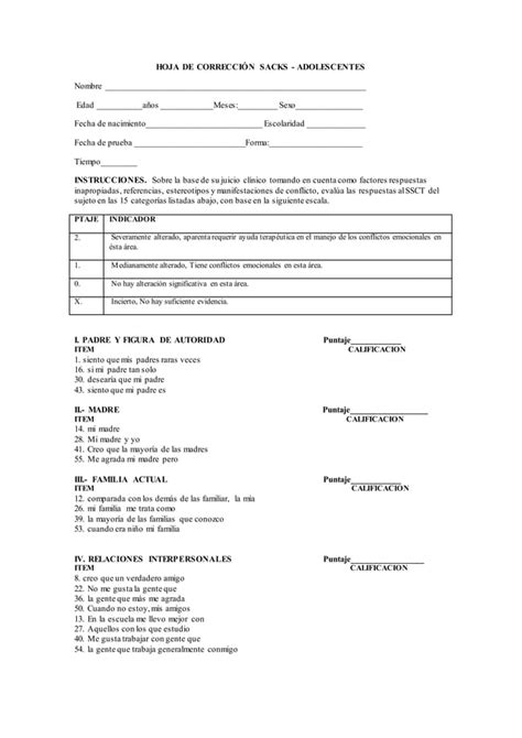Test De Frase Incompletas De Sacks Adole PDF