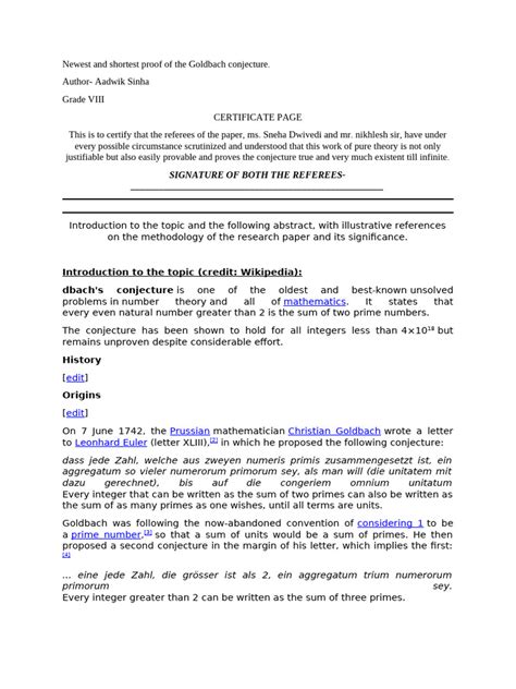 Revised Goldbach Conjecture Proof Pdf Prime Number Conjecture