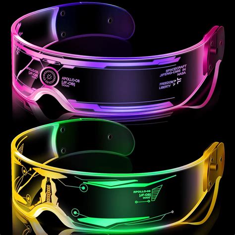 Buy 2 Pairs Led Visor Glasses 7 Colors Futuristic Glasses 4 Modes Light