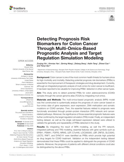 PDF Detecting Prognosis Risk Biomarkers For Colon Cancer Through