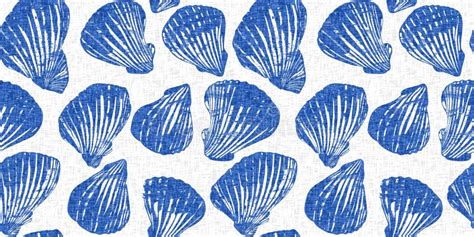 Azure Blue White Shell Motif With Linen Seamless Batik Border