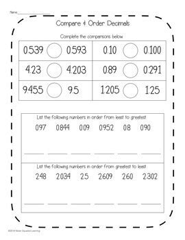 Compare Order Decimals Interactive Notebook Activity Quick Check TEKS B