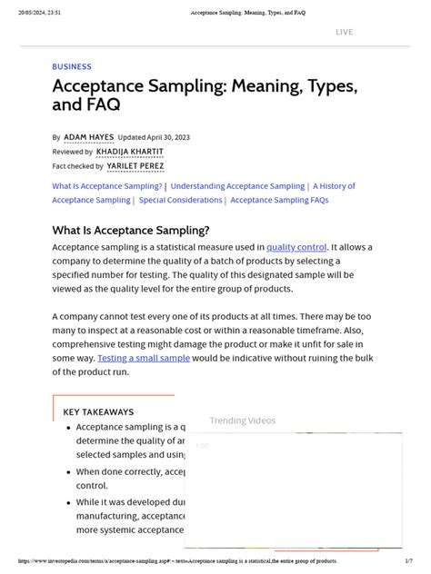 Acceptance Sampling Meaning Types And Faq Pdf Statistics