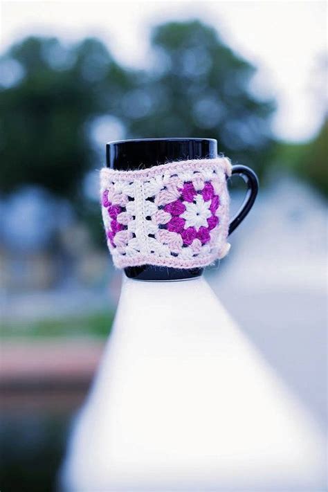 Crochet Mug Cozy Pink Granny Square Coffee Cup Warmer Mug Cozy Tea