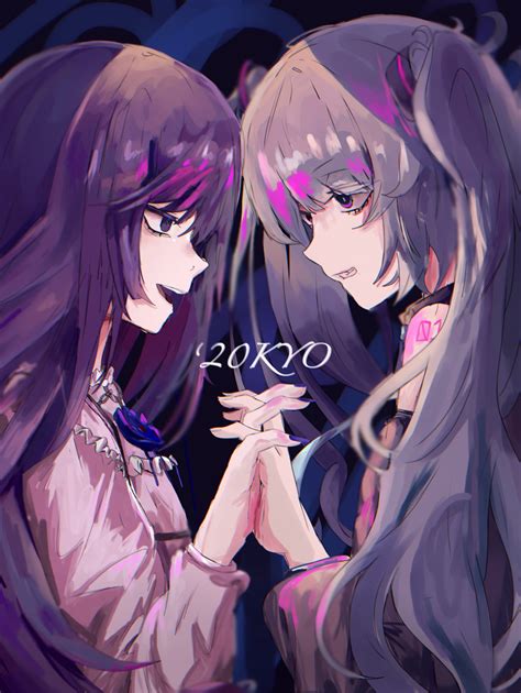 Safebooru 2girls Absurdres Ado Utaite Black Hair Blue Eyes Blue Flower Blue Nails Blue Rose