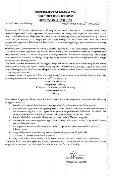 Expression Of Interest Eoi Meghalaya