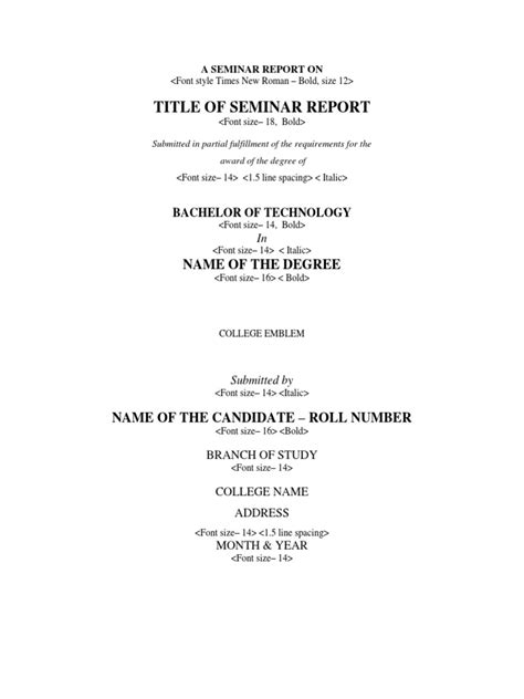Techncal Seminar Report Format Download Free Pdf Times New Roman