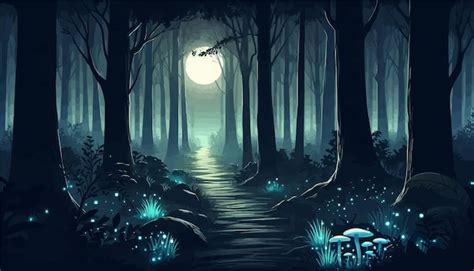 A Path In The Woods With A Full Moon In The Background Premium Ai