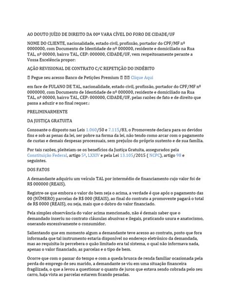 Modelo Acao Revisional De Contrato 2 Pdf Juros Compostos Usura