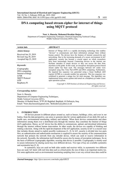 Dna Computing Based Stream Cipher For Internet Of Things Using Mqtt