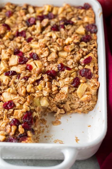 Baked Oatmeal Filled With Apples Cinnamon Walnuts And Cranberries
