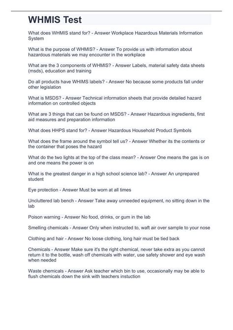 Whmis Questions And Answers Test 2022 Whmis Stuvia Us