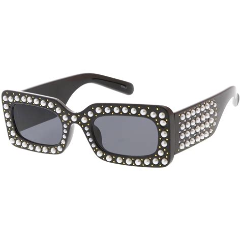 Retro Rectangular Handcrafted Rhinestone Sunglasses Zerouv
