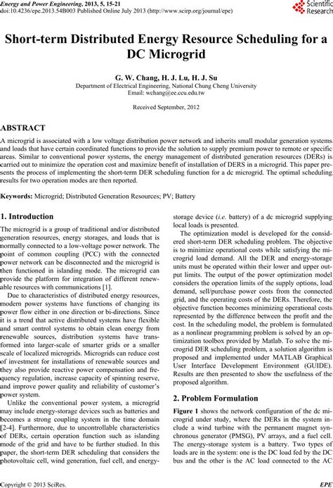 Short Term Distributed Energy Resource Scheduling For A Dc Microgrid