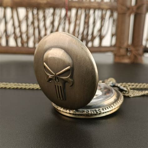 빈티지 청동 해골 다이얼 아날로그 포켓 시계 럭셔리 패션 목걸이 골동품 스타일 Fob 석영 오렌지 로마 숫자 시계 포켓워치