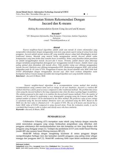 PDF PENGARUH USER PROFILING PADA REKOMENDASI SISTEM MENGGUNAKAN K