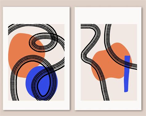 Premium Vector Art Print Line Art Abstract Wall Decor Boho Shapes And Curves