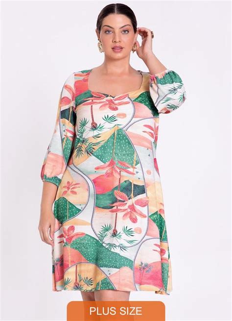 Vestido Curto Plus Size Em Malha Verde Lunender Mais Mulher