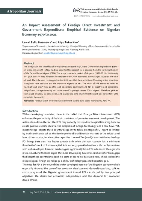 (PDF) An Impact Assessment of Foreign Direct Investment and Government ...