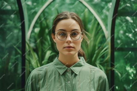 Premium Ai Image A Woman With Glasses On Her Face Stands In Front