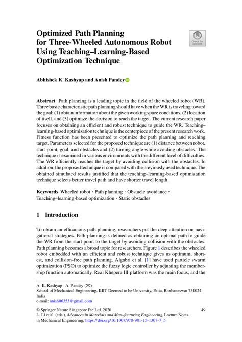 Pdf Optimized Path Planning For Three Wheeled Autonomous Robot Using