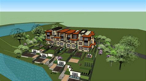 现代沿河类小型独栋住宅su模型 其他住宅 土木在线