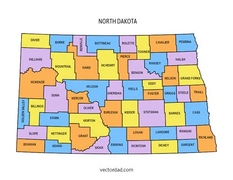 North Dakota County Map Editable And Printable State County Maps