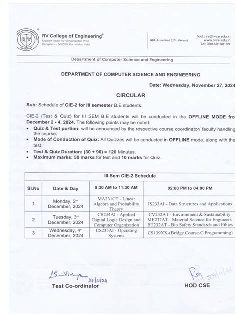Cie 2 Timetable 3rd Sem Pdf