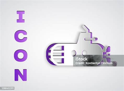 회색 배경에 격리된 잠수함 아이콘을 종이 잘라냅니다 군함 종이 아트 스타일 벡터 3차원 형태에 대한 스톡 벡터 아트 및 기타 이미지 3차원 형태 교통수단 군사