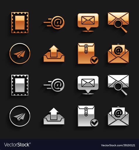 Set Upload Inbox Envelope With Magnifying Glass Vector Image