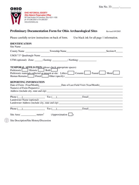 Preliminary Documentation Form For Ohio Historical Society Ohiohistory