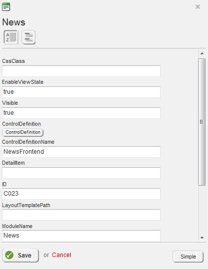 advanced configuration of widgets sitefinity cms site components