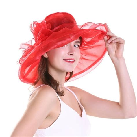 Floral Organza Wide Brim Bucket Hats For Women Elegant Tea Party Church