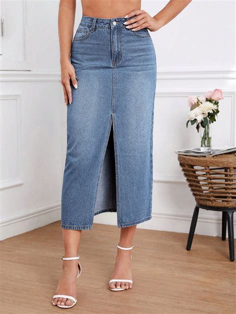 Coxa Dividida Saias Jeans Denim Skirt Women Clothes Denim Skirt Outfits