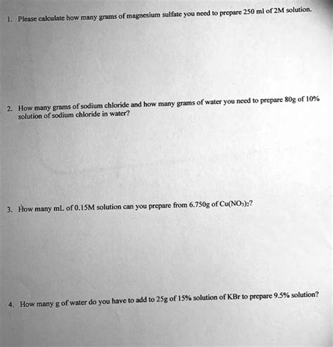 Please Calculate How Many Grams Of Magnesium Sulfate You Need To Prepare Ml Of M