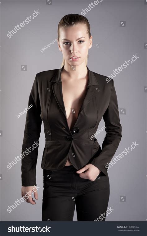 Beautiful Sexy Woman Wearing Black Suit Stock Photo Edit Now Shutterstock