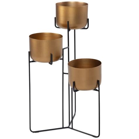 Wohnling Pflanzkübel 45x80x45 Cm Schwarz Gold Metall Mit 3 Töpfen