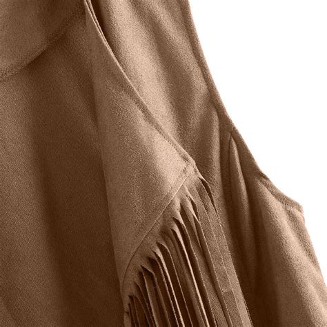 Jsaierl Womens Fringe Trim Sleeveless Lapel Open Front Vintage Cowgirl