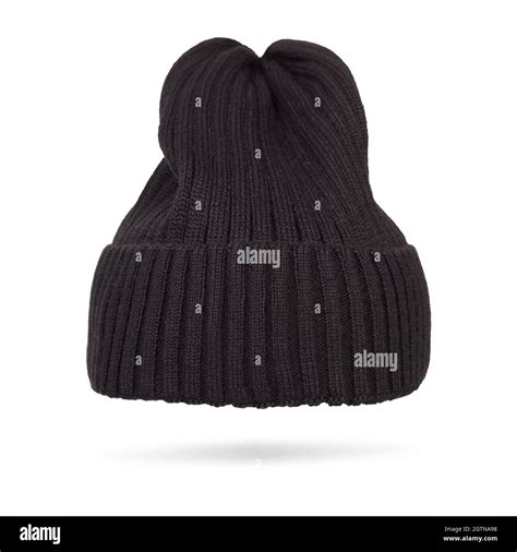 Blank Beanie Winter In Black Color In White Background For Mockup