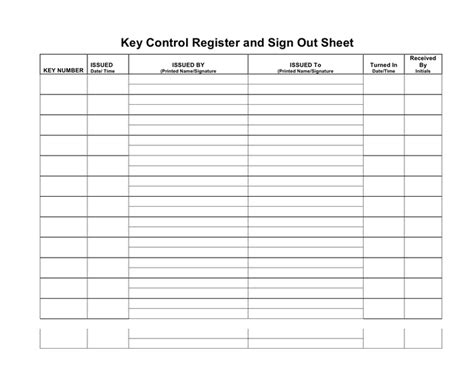 Key Control Register And Sign Out Sheet In Word And Pdf Inside