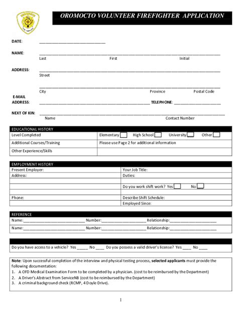 Fillable Online 2012 Volunteer Firefighter Application Form Fax Email