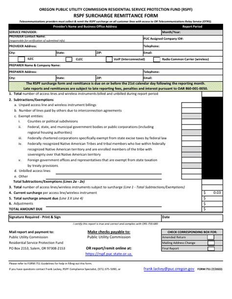 Form 751 Download Fillable Pdf Or Fill Online Rspf Surcharge Remittance