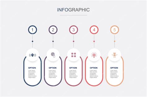 디지털 혁명 인터넷 블록체인 혁신 로보틱스 아이콘 인포그래픽 타임라인 레이아웃 디자인 템플릿 5단계로 구성된 크리에이티브 프리젠테이션 개념 프리미엄 벡터