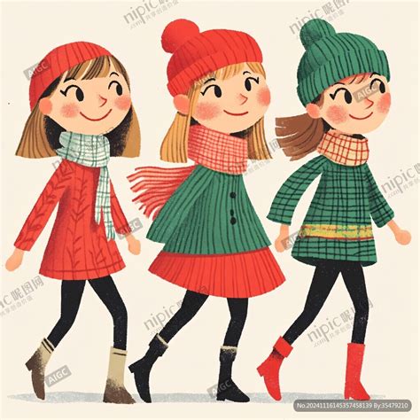 Ai创作图冬季服装插画 穿冬衣的女孩 新年换新装女孩 冬季人物着装 女孩三视图插画 手绘四季女孩画明信片 冬季人物 冬季卡通人物 冬季街头女孩 人物冬季 雪地行走的卡通姑娘 卡通穿毛衣的女孩