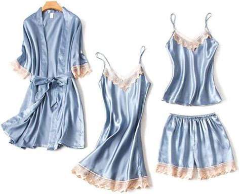 Pijamas De Seda Para Mujer Pijamas De Satén Con Encaje Sexy Pijamas De