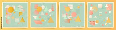 Geometric Abstract Design Square Template Set Gradient Geometric Layouts Bundle For Poster